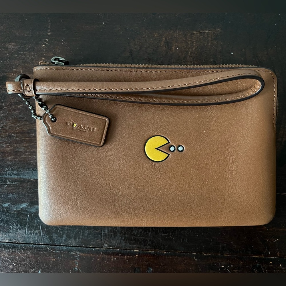 Coach X Pac-Man Limited Edition Brown Leather Wristlet - Gem
